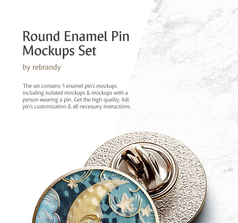 Round Enamel Pin Set Product Mockup #77215 - TemplateMonster