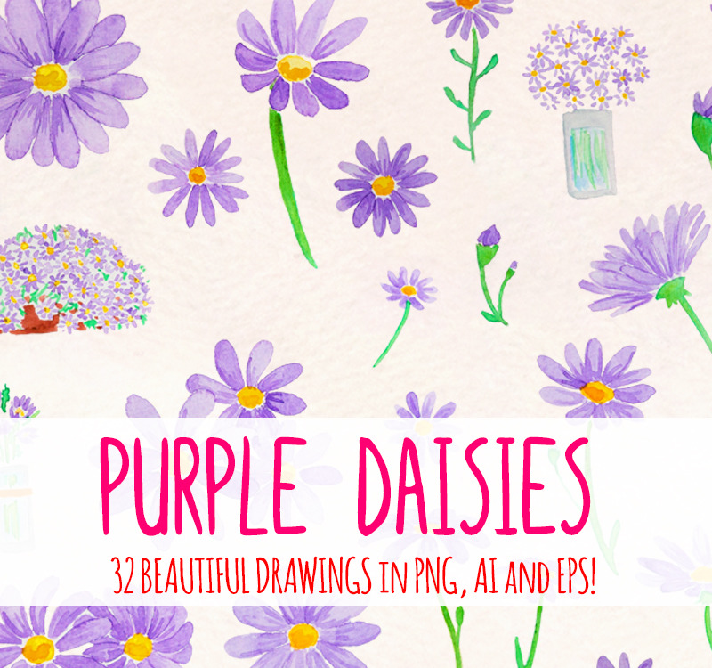 32 Cute Purple Daisy - Illustration #79511 - TemplateMonster