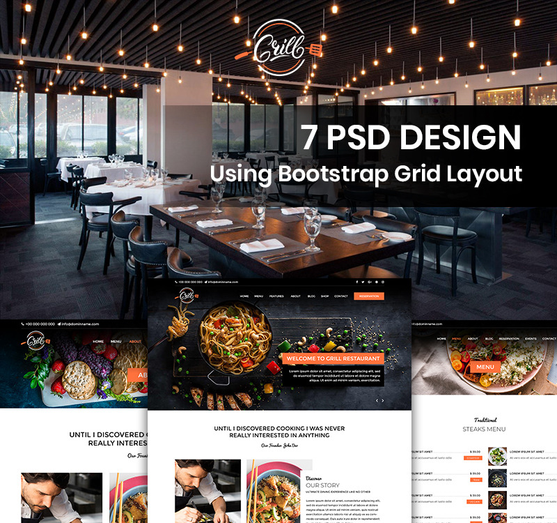 Grill - Restaurant PSD Template #79896 - TemplateMonster