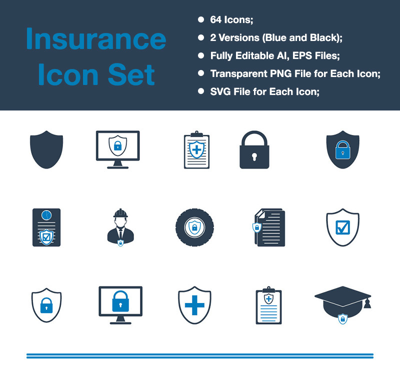 Insurance - Premium Vector Icon Set #88540 - TemplateMonster