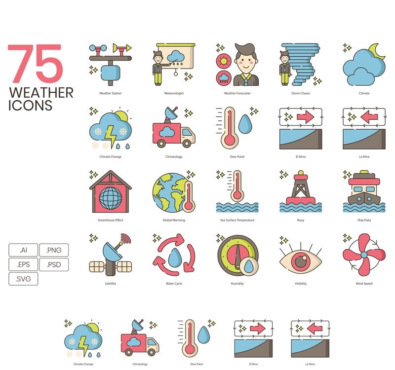 75 Weather Icons - Hazel Series Set #89862 - TemplateMonster