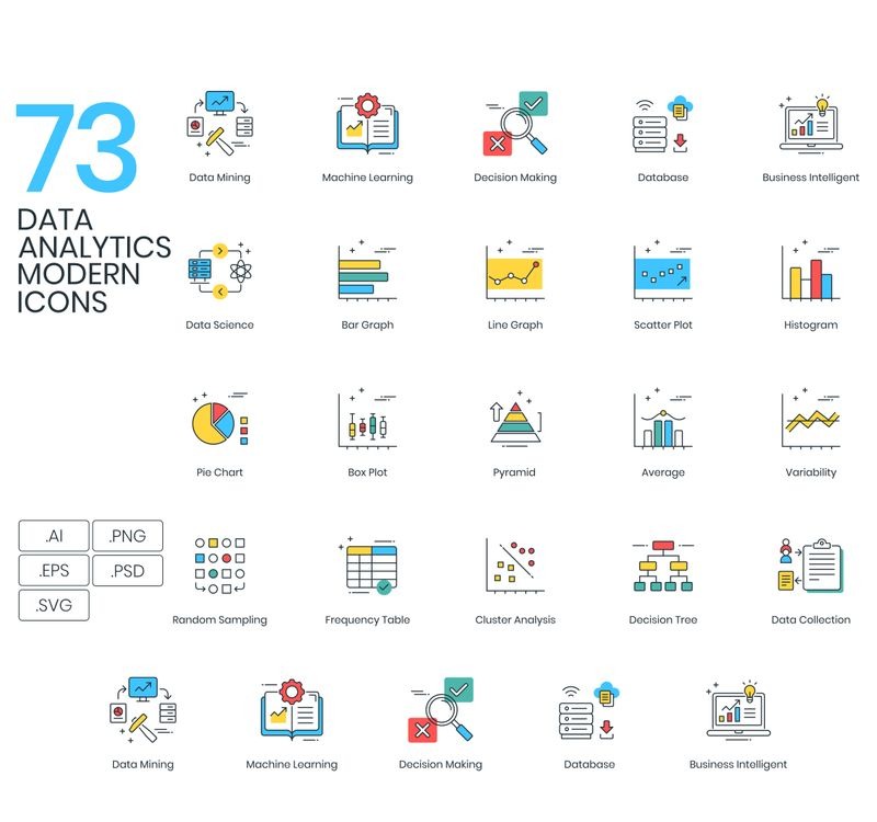 73 Data Analytics Icons - ColorPop Series Set