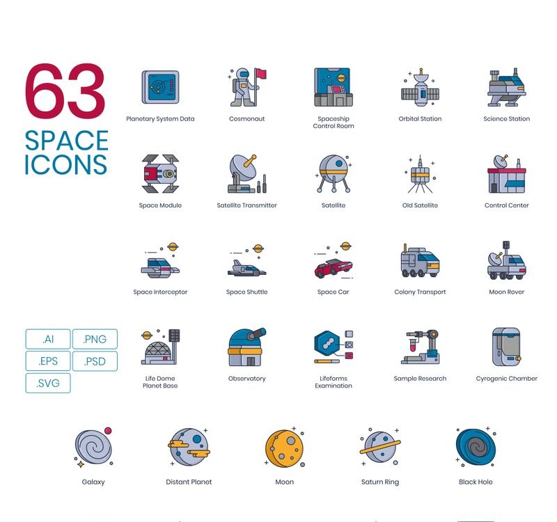 63 Space Icons - 3D Series Set #90198 - TemplateMonster
