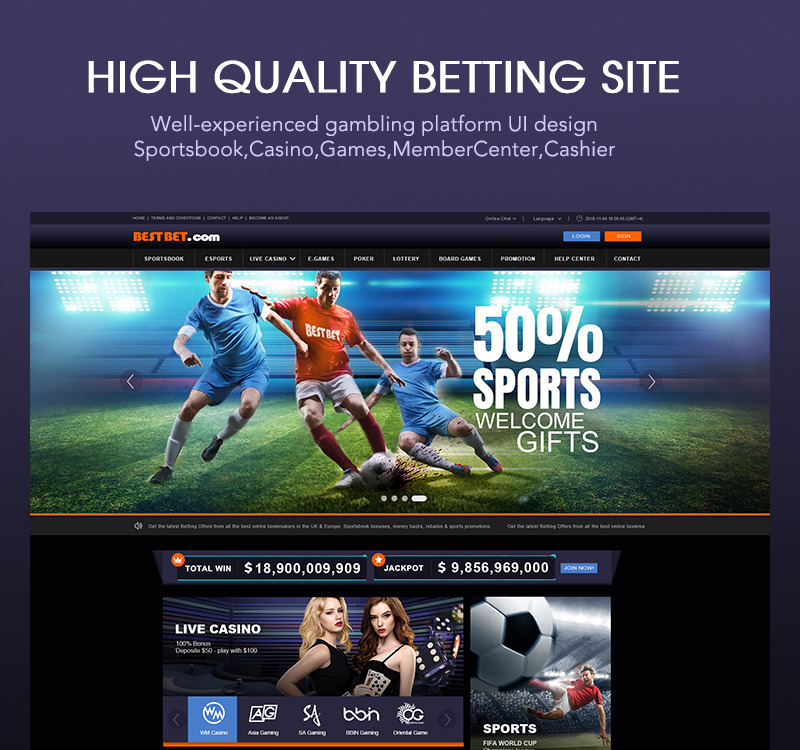 Full Gambling Site UI Design PSD Template - TemplateMonster