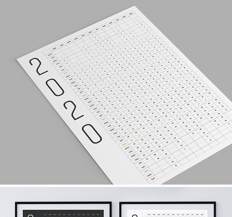 Poster Calendar 2020 Black and White Planner