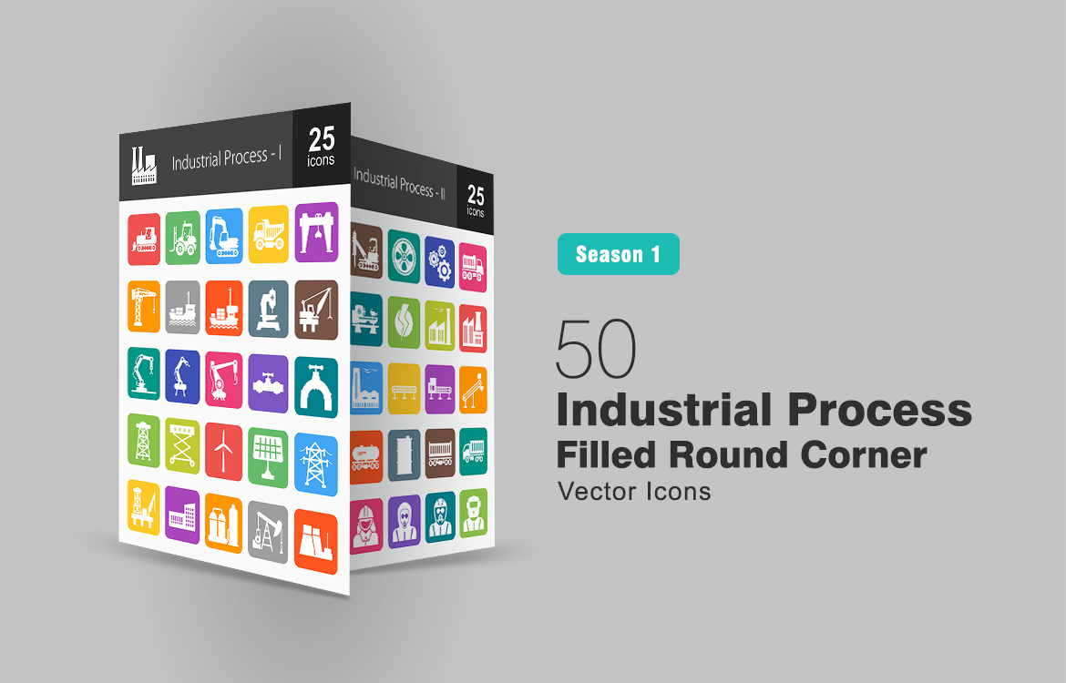 50 Industrial Process Filled Round Corner Icon Set