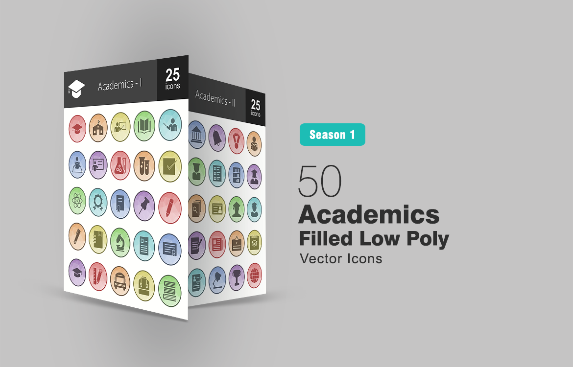 50 Academics Filled Low Poly Icon Set - TemplateMonster