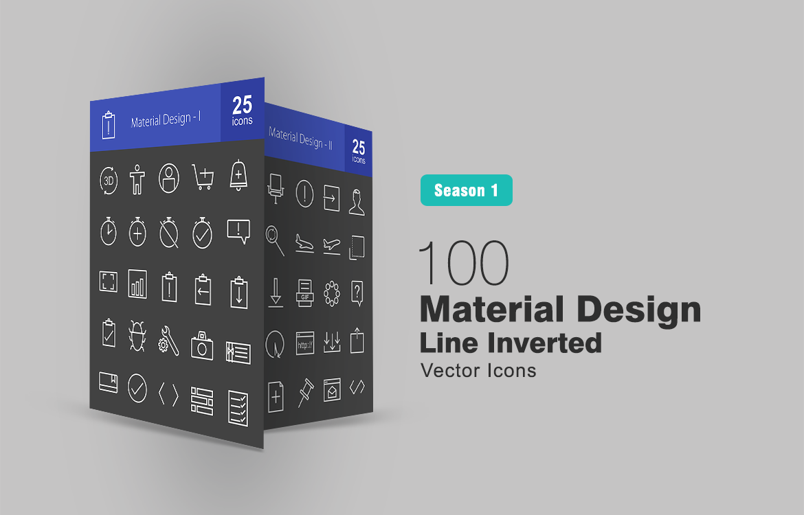 100 Material Design Line Inverted Icon Set - TemplateMonster