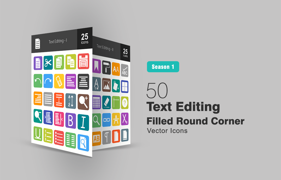 50 Text Editing Filled Round Corner Icon Set