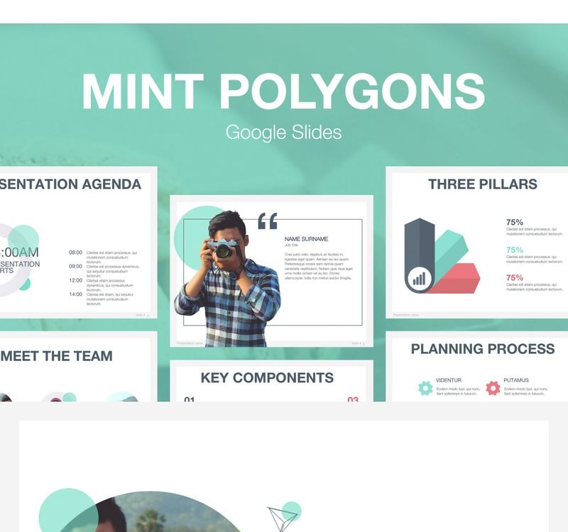 Mint Polygons Google Slides #94701 - TemplateMonster