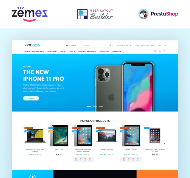 TigerTronic - Smart Gadgets eCommerce Template PrestaShop Theme