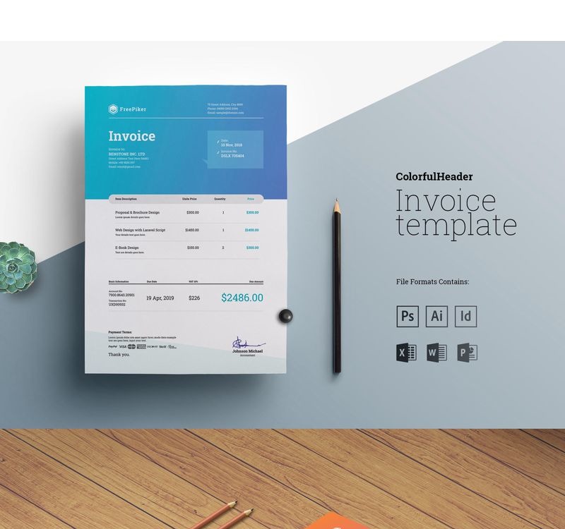 Excel Invoice with Colorful Header - Corporate Identity Template