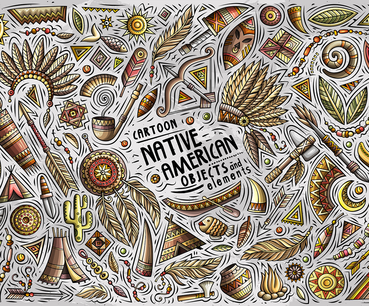 Native American Cartoon Objects Set