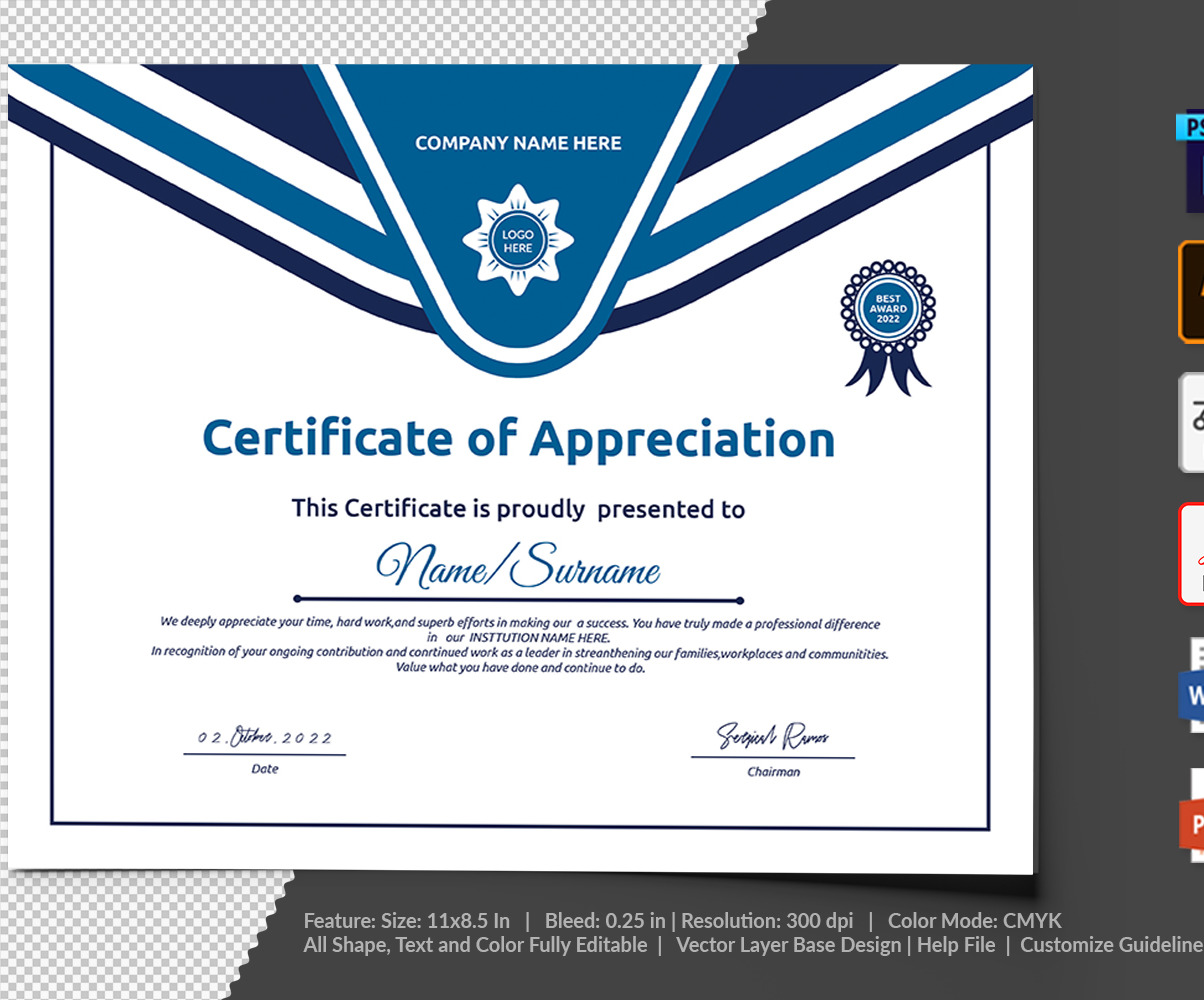 Printable of Appreciation Certificate Template #104747