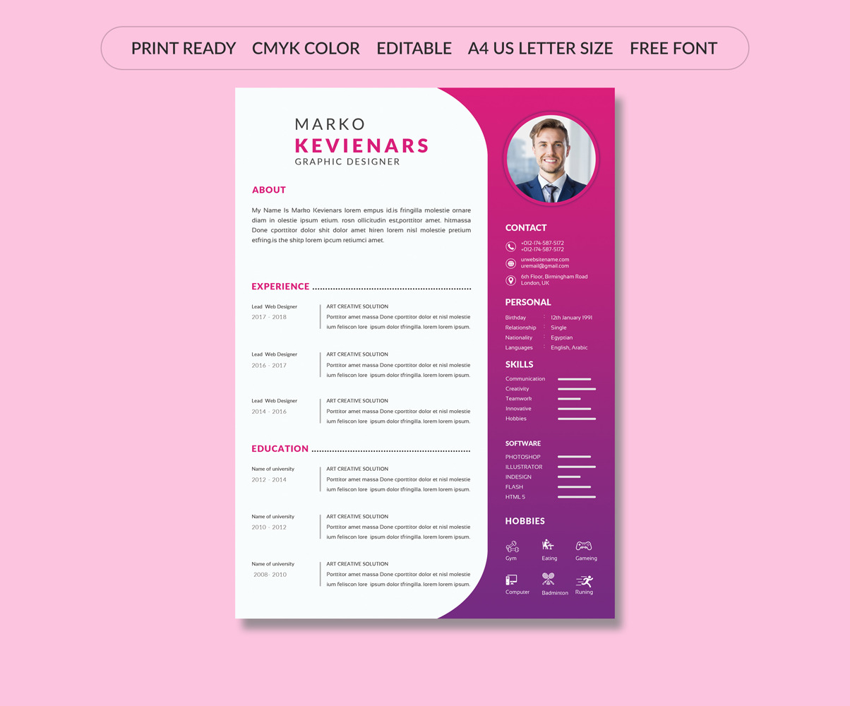 Beautiful CV Resume Template 106282