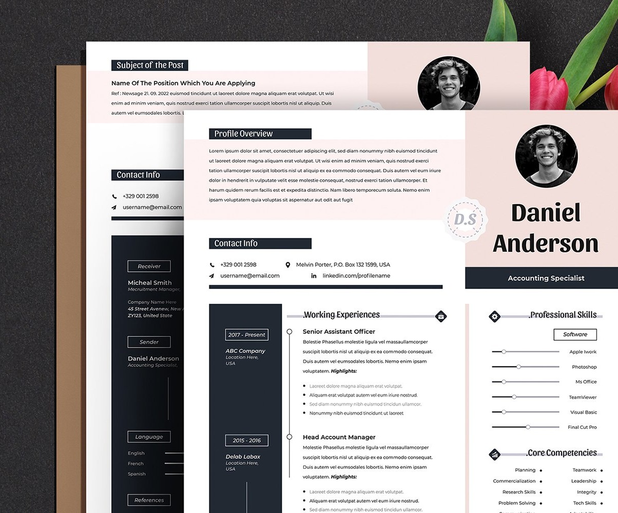 Creative Modern Resume Cv Template With Ms Word, Apple Pages ...