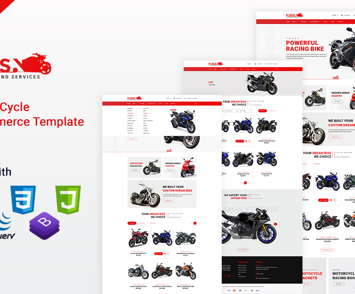 Kiosk Bike - Motor Cycle eCommerce HTML5 Website Template #113114