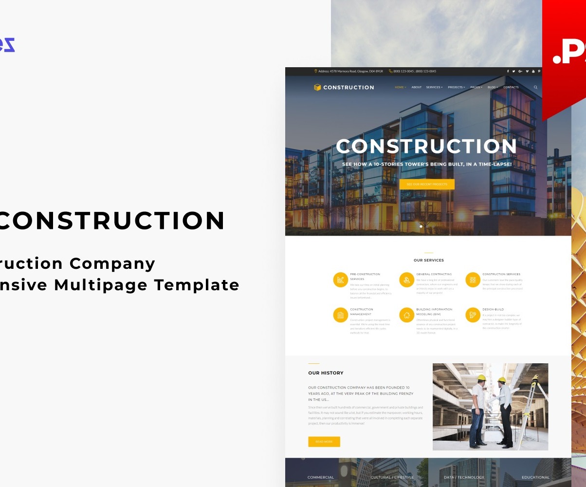 Construction Company Website PSD Template - TemplateMonster
