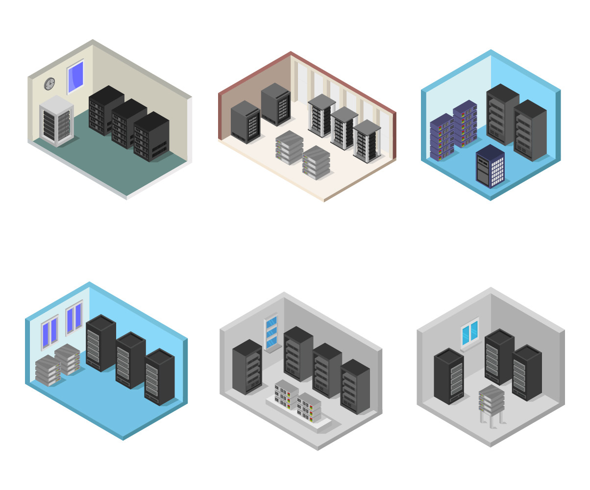 Isometric Server Room Set - Vector Image #117102