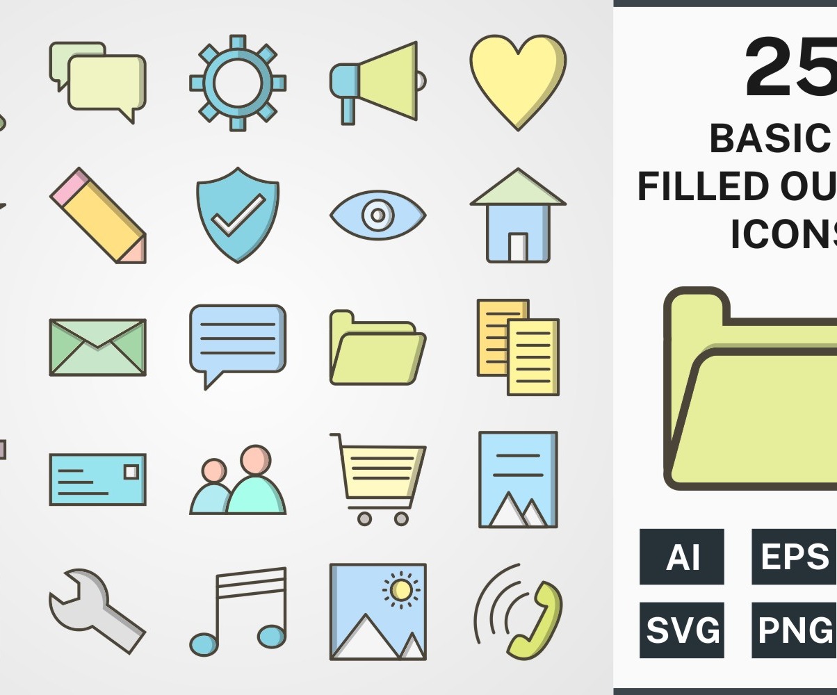 25 BASIC UI FILLED OUTLINE ICON PACK