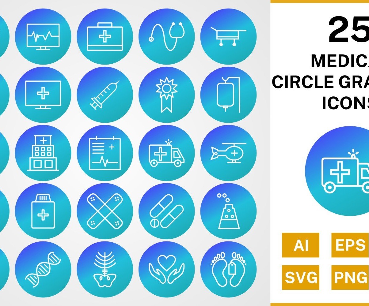 25 MEDICAL CIRCLE GRADIENT ICON PACK