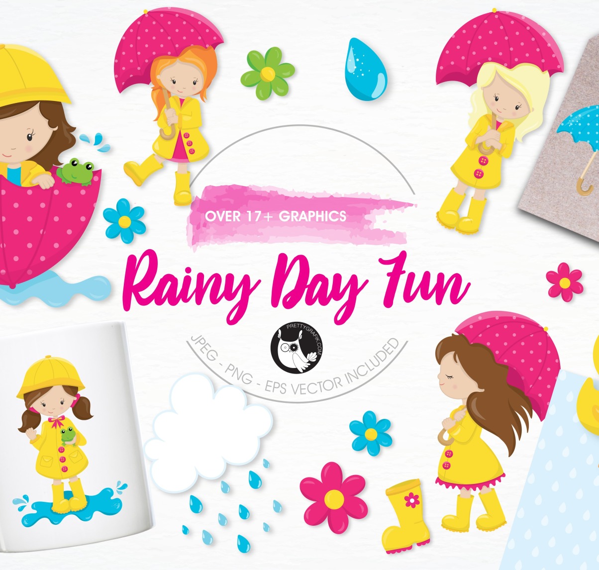 Rainy day fun illustration pack Vector #119947