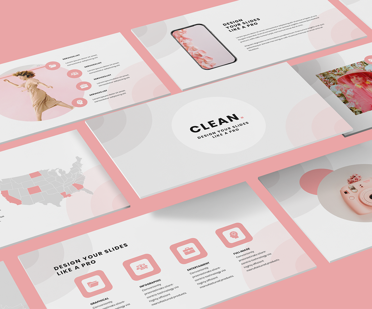 Multipurpose Pink Powerpoint Template, Clean Slides and Design