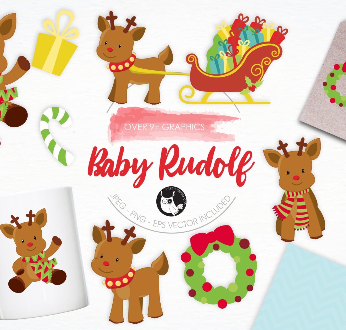 Baby Rudolf illustration pack Vector #120730