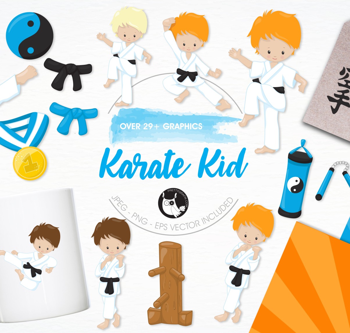 Karate kid illustration pack Vector #120773
