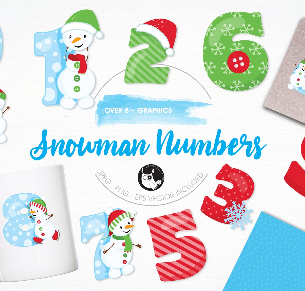 Snowman numbers illustration pack Vector #120787