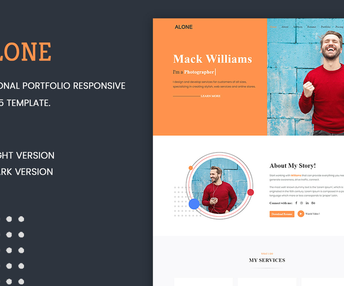Alone - Personal Portfolio Responsive Landing Page Template #121464