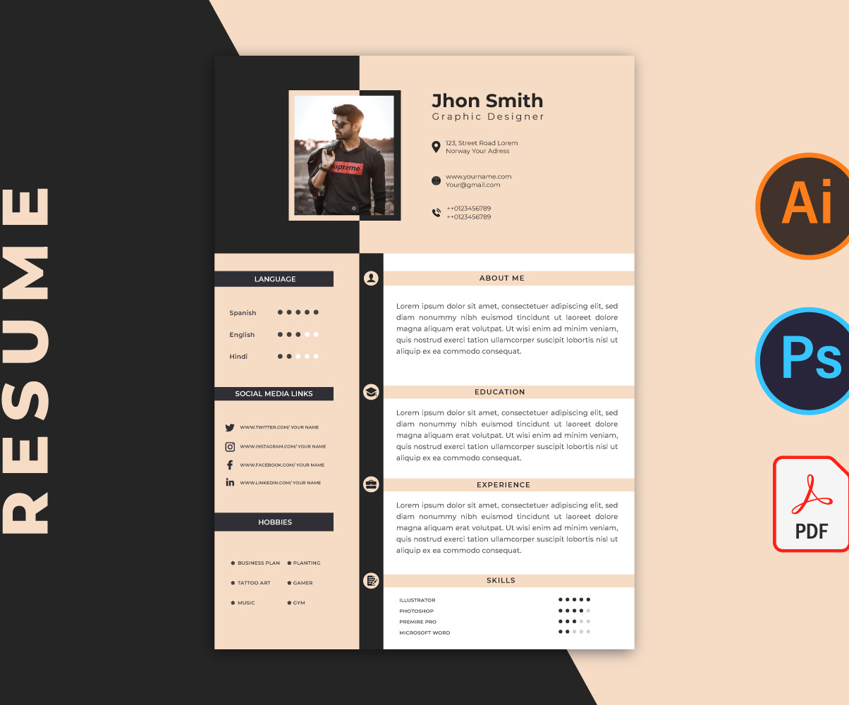 Modern and Minimal Editable Resume Template #123149