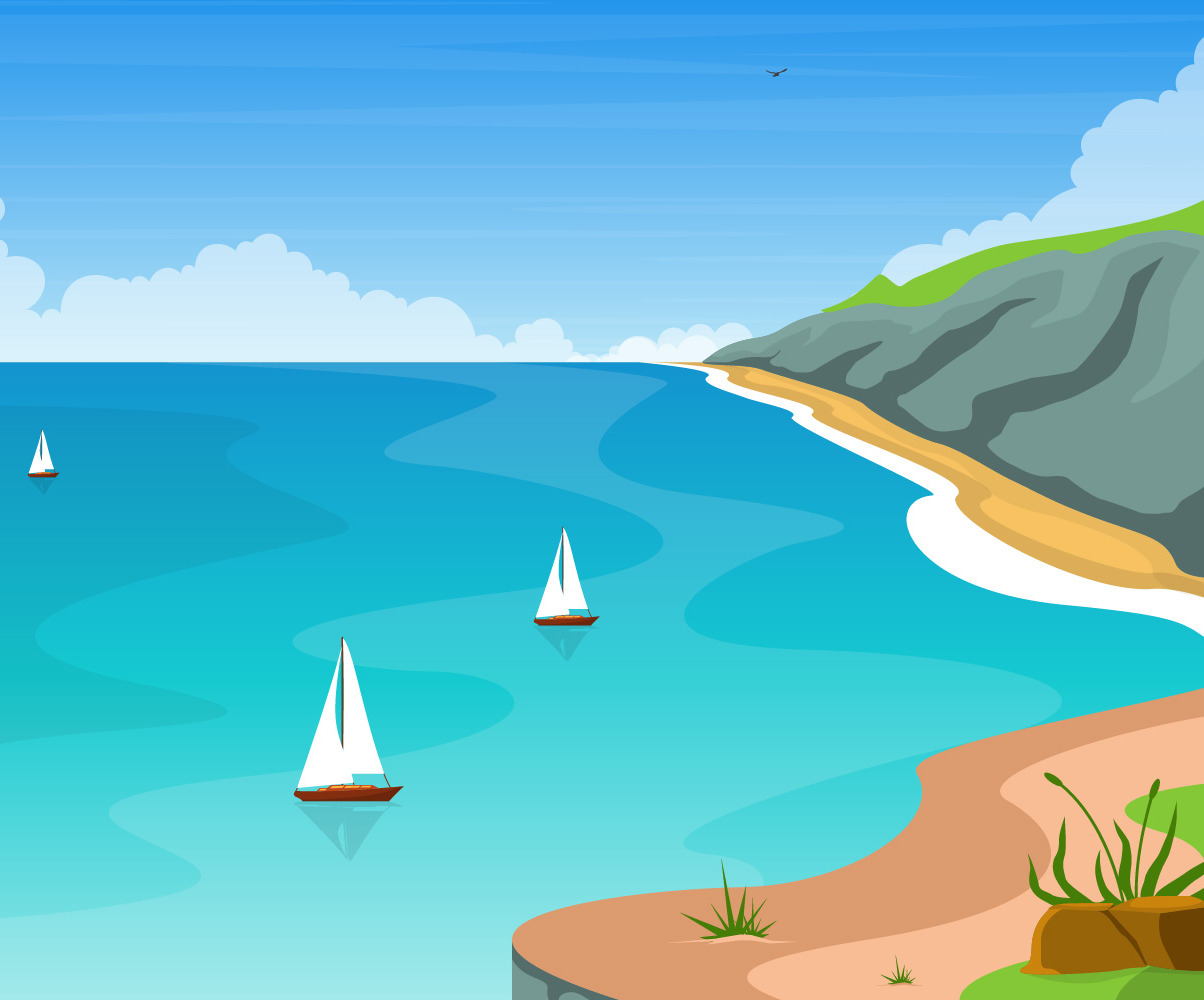 Sea Panorama Beach Coast Bay Ocean - Illustration