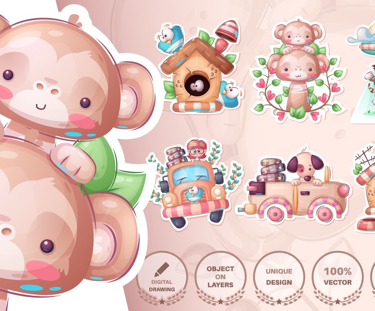 Set cute sticker - seamless pattern Illustration 插图 #124545