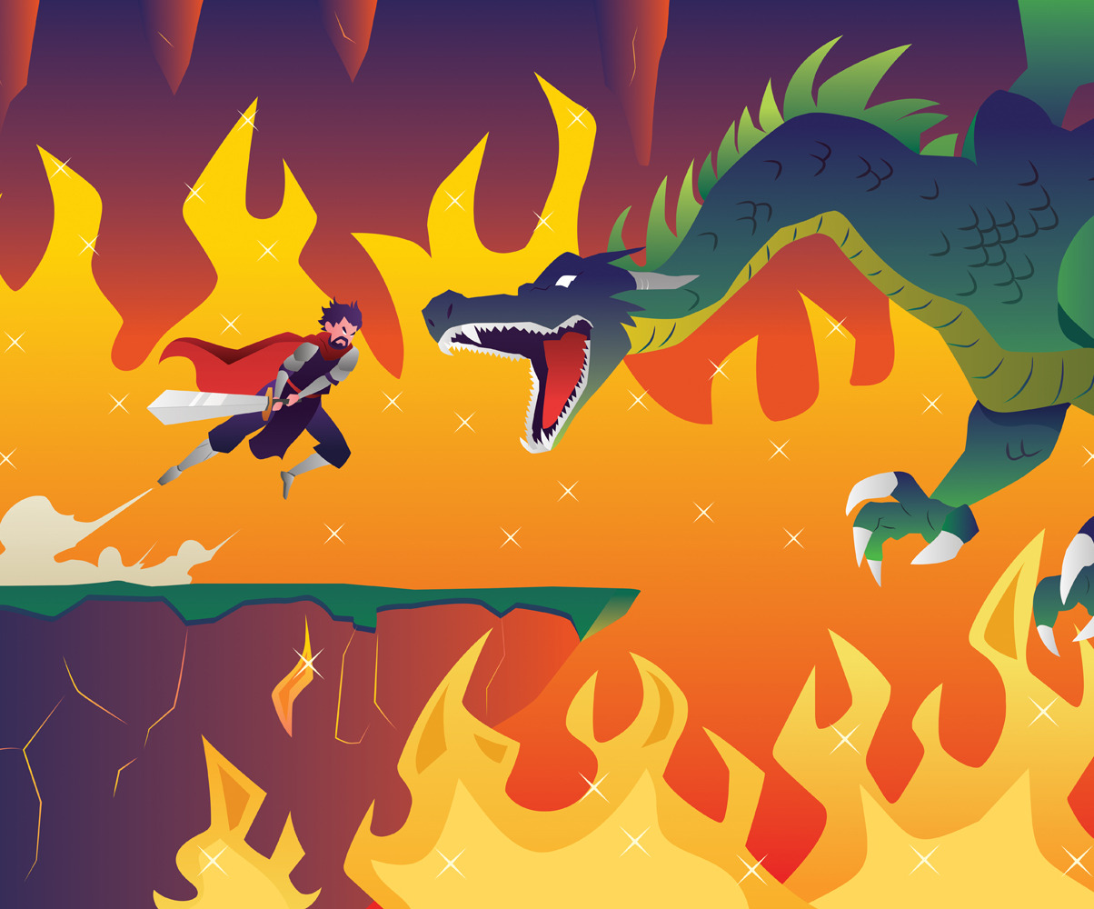 Knight versus Dragon - Illustration #124797 - TemplateMonster