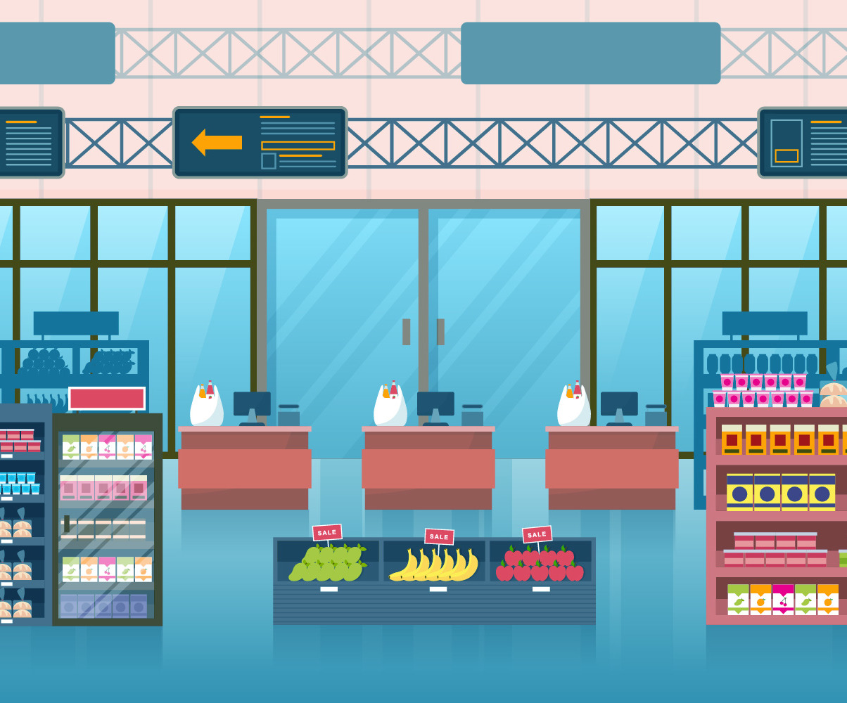 Supermarket, grocery, shelf, store, retail, shop, mall, interior, flat ...