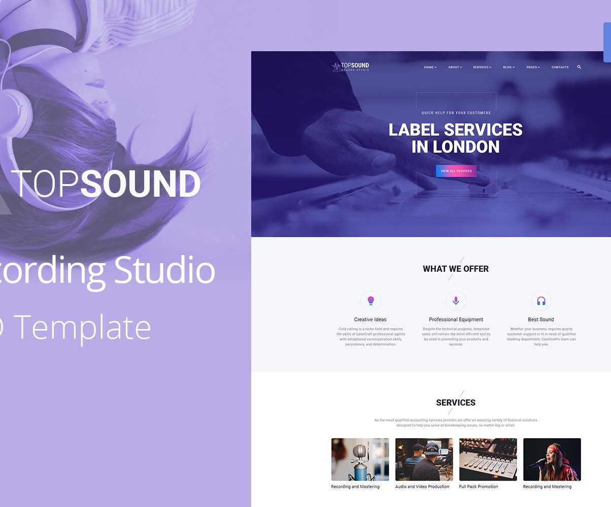 TopSound - Recording Studio Free PSD Template #125692