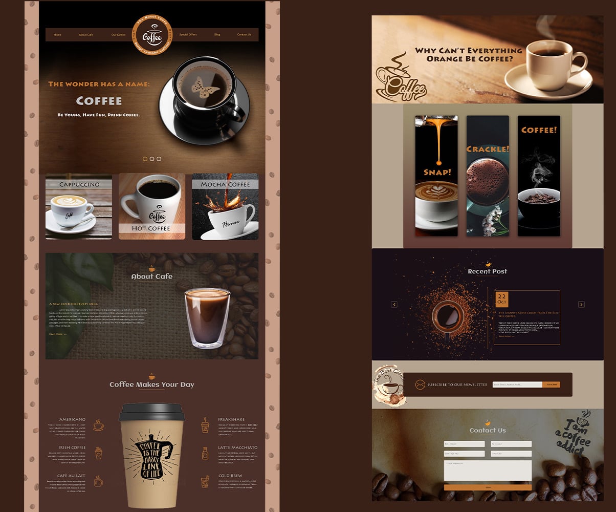 Cafe Coffee House - Coffee, Tea, Beverages, Soft Drinks Shop PSD Template