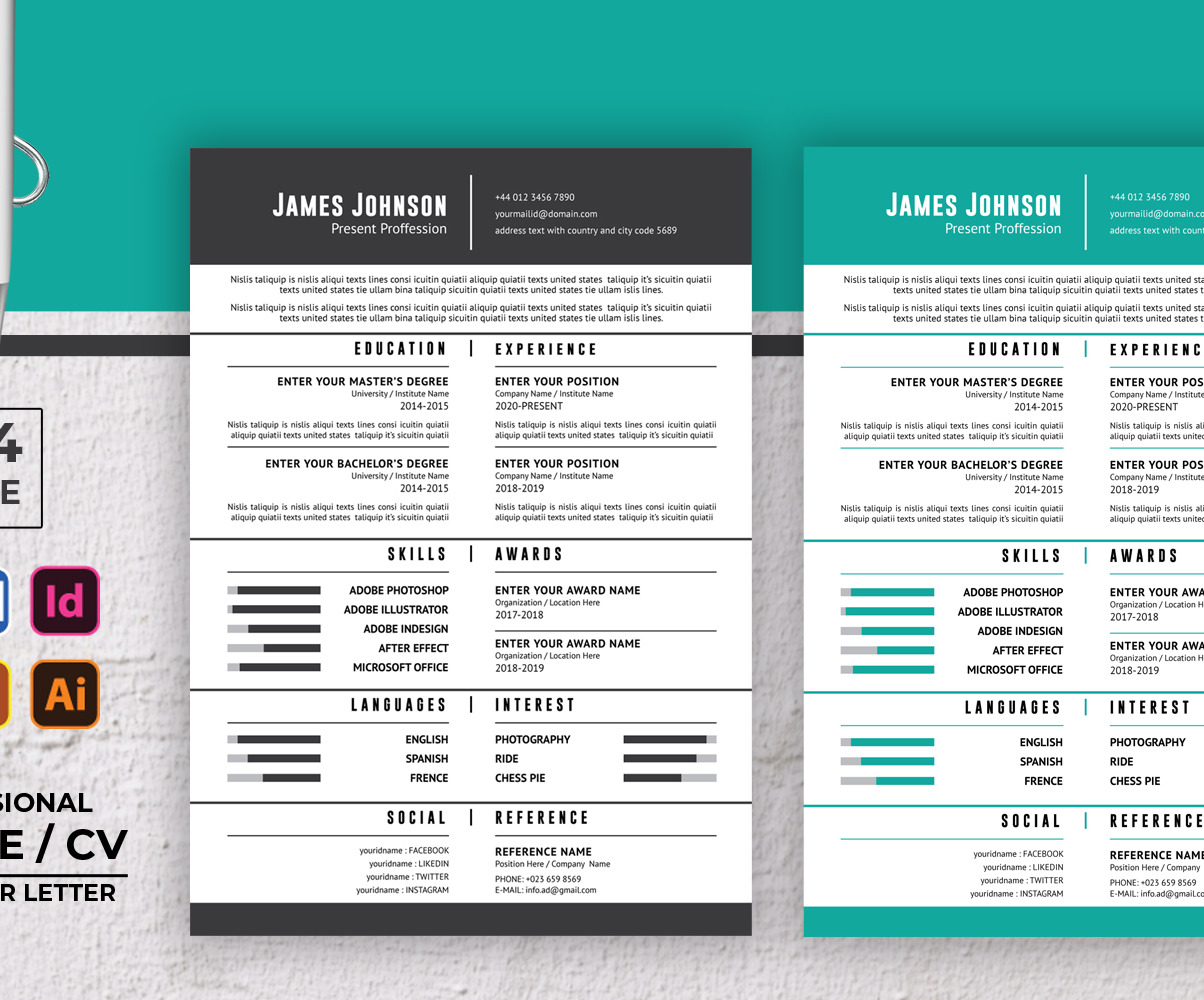 Simple and Clean Multi-color Resume CV Template