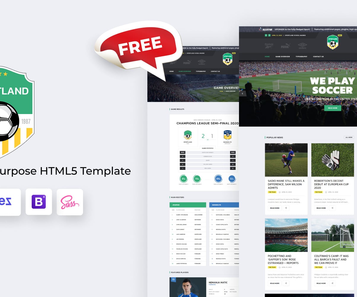 Free Soccer HTML5 Website Template for Sports News - TemplateMonster