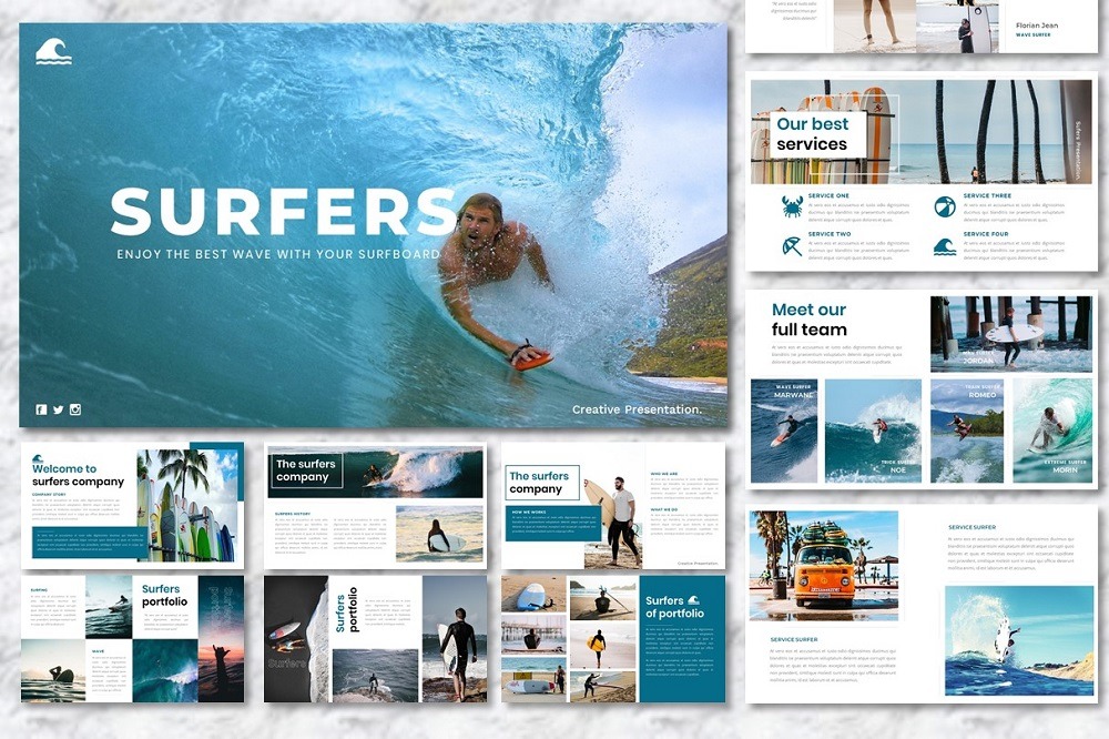 Surfers - Creative PowerPoint Template #137620
