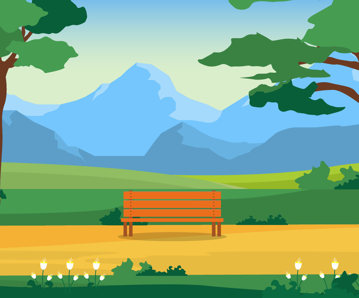 Summer, park, green, nature, field, land, sky, landscape, illustration ...