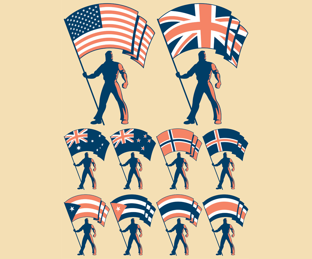 Flag standard banner ensign bearer man silhouette USA United States of ...