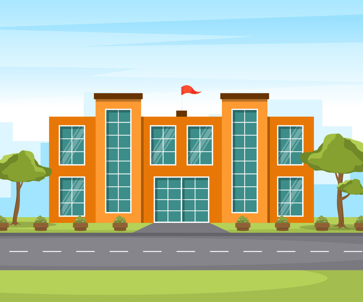 School, education, building, outdoor, landscape, cartoon, illustration ...