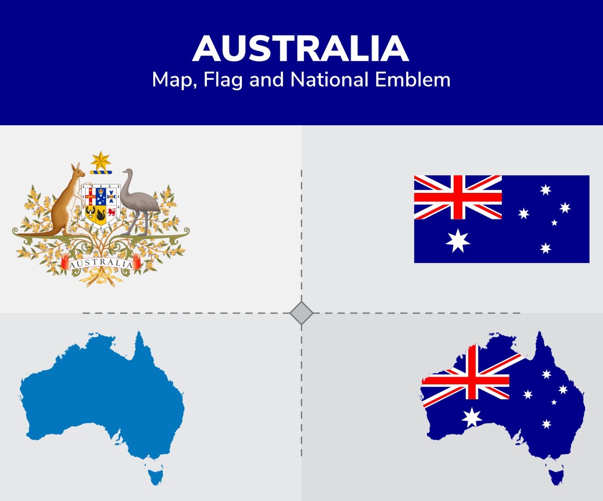 Australia Map, Flag and National Emblem Illustration #146042
