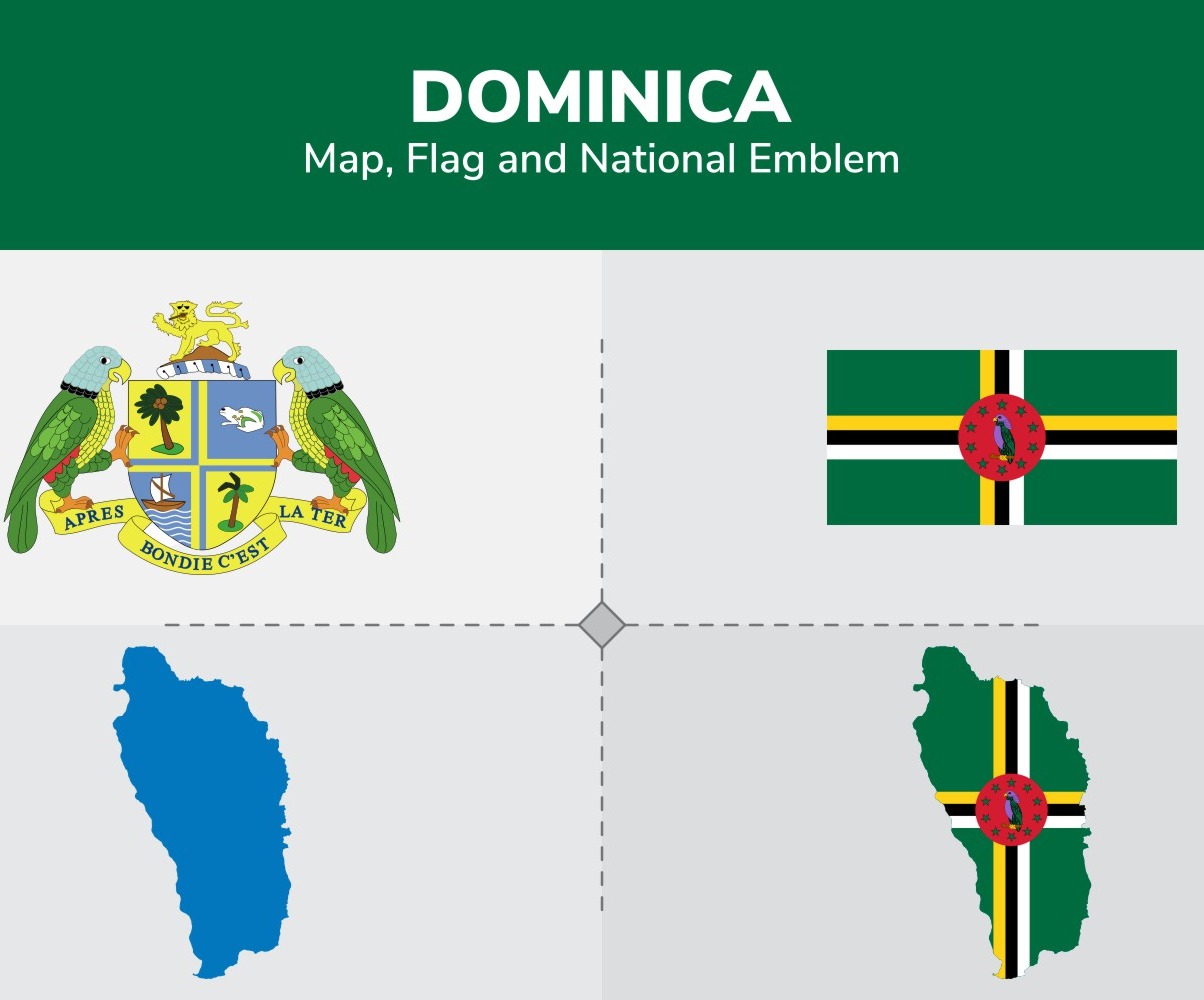 Dominica Map, Flag and National Emblem Illustration #146080