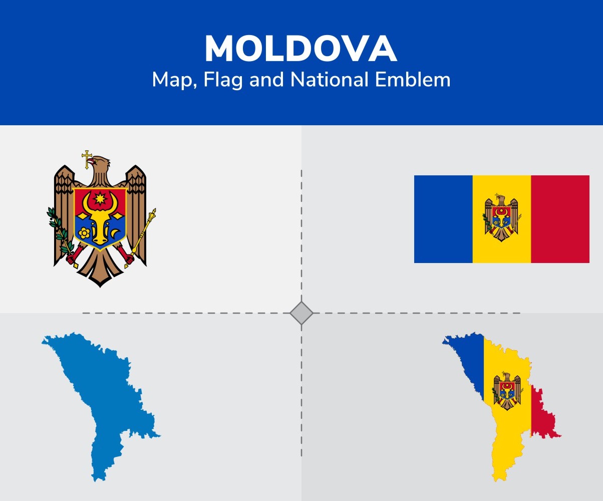 Moldova Map, Flag and National Emblem Illustration #146139