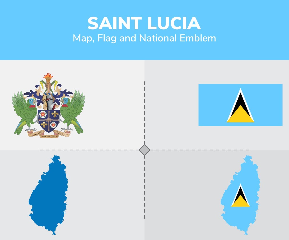 Saint Lucia Map, Flag and National Emblem - Illustration #146166