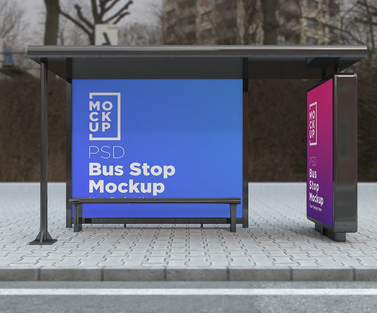 Bus Stop Signage Outdoor Advertising Sign advertisement Product Mockup ...