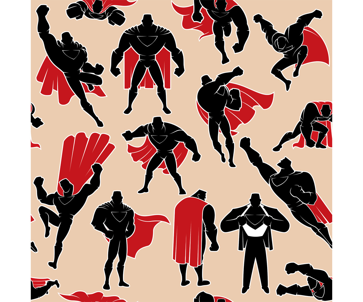 Superhero in Action Seamless Pattern - Illustration